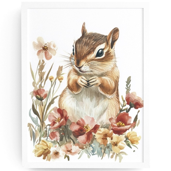 Creative Path Studios | Art | Watercolor Floral Chipmunk Portrait Wall ...
